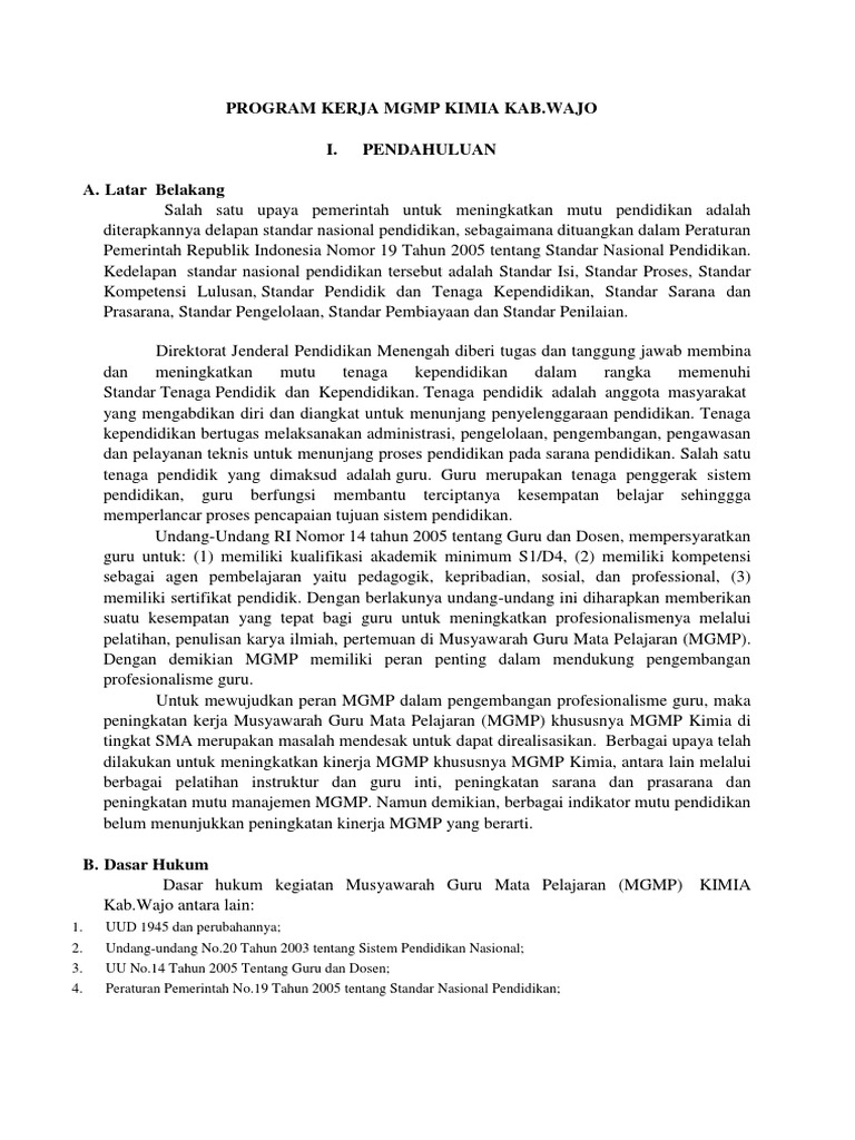 Program Kerja MGMP Kimia Kab | PDF