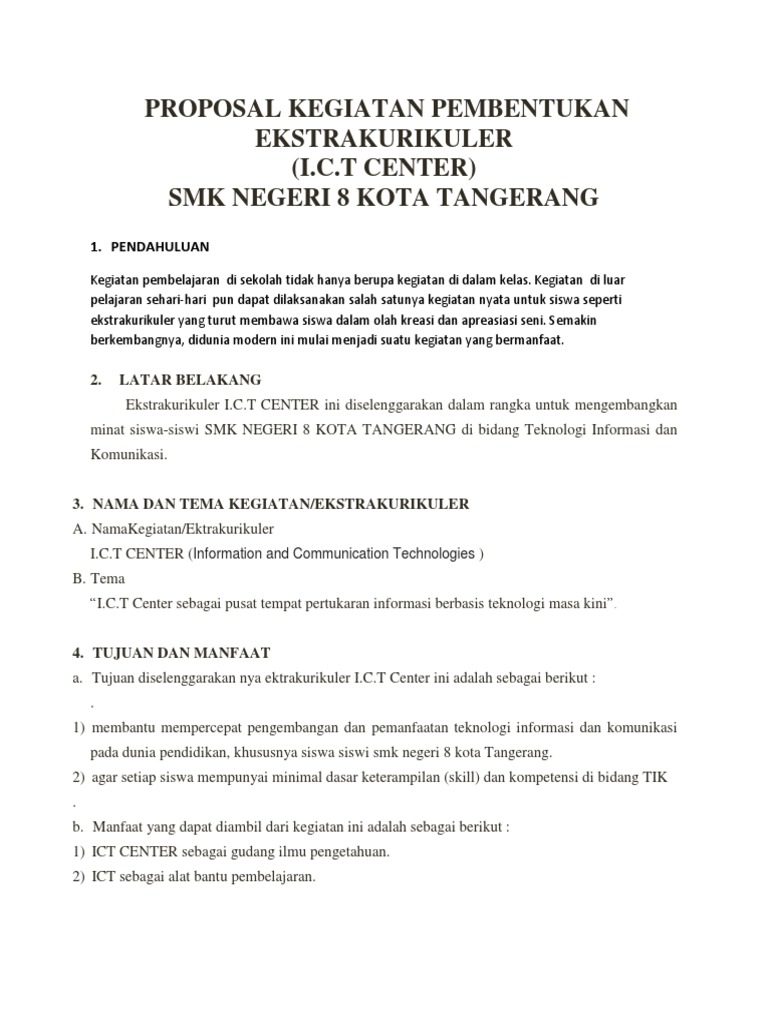 Contoh Proposal Kegiatan Pembentukan Ekstrakulikuler | PDF