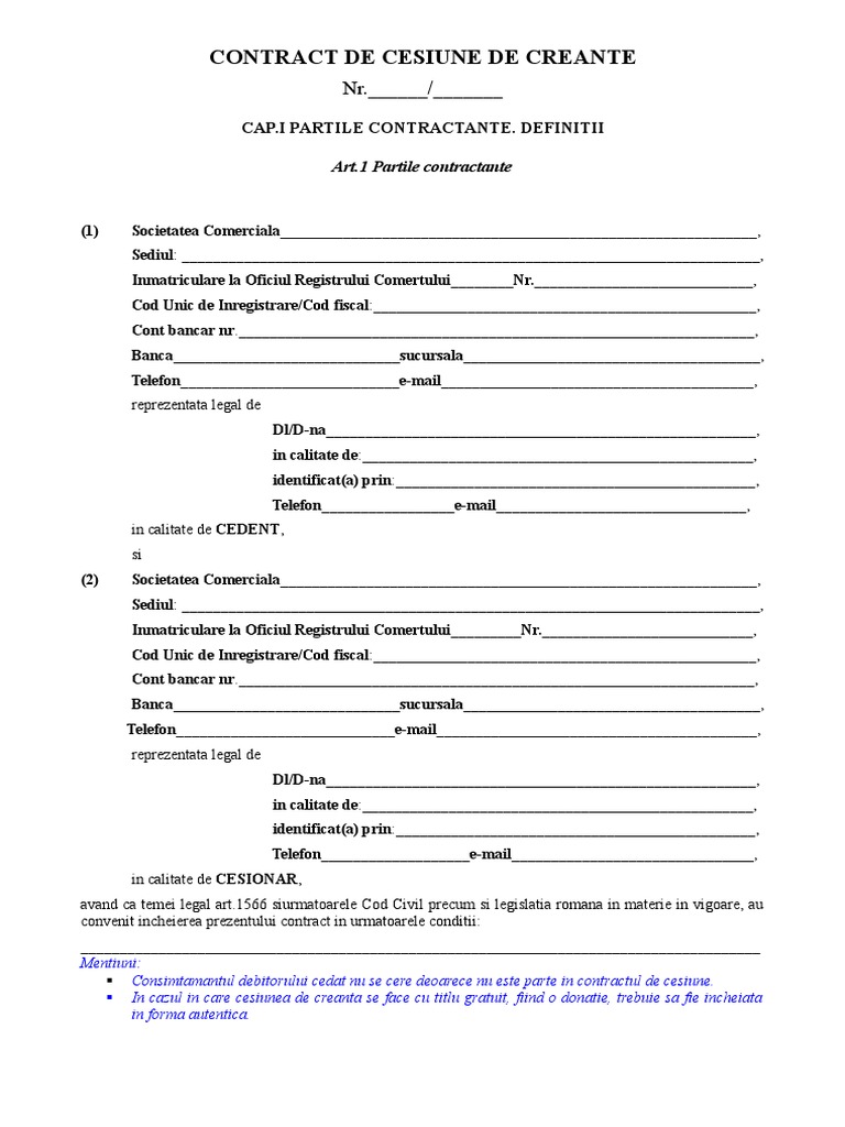Model Contract Cesiune | PDF