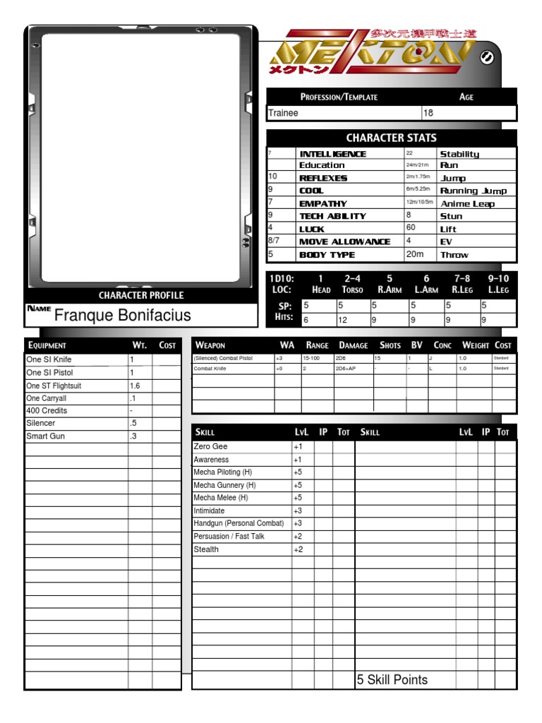 Mekton Zeta - Character Sheet.pdf | Firearms | Projectile Weapons