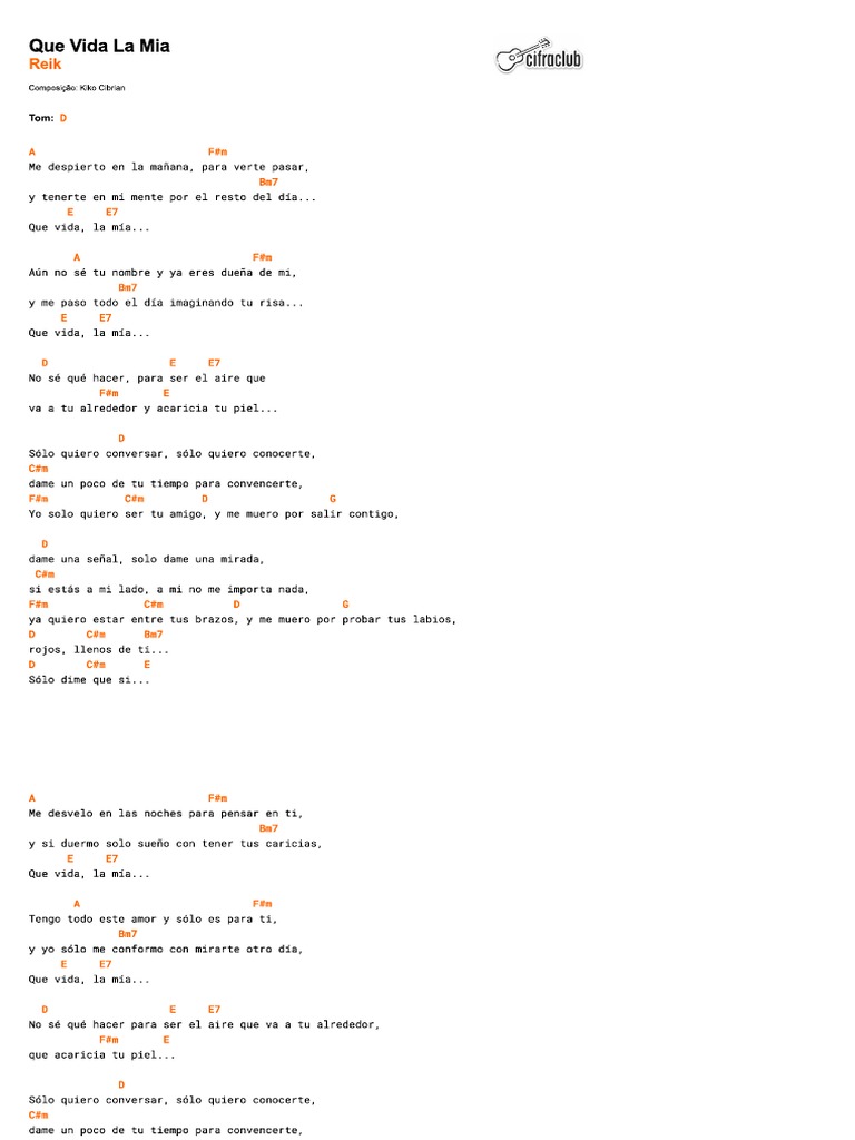 Reik - Que Vida La Mia | PDF | Entretenimiento (general)