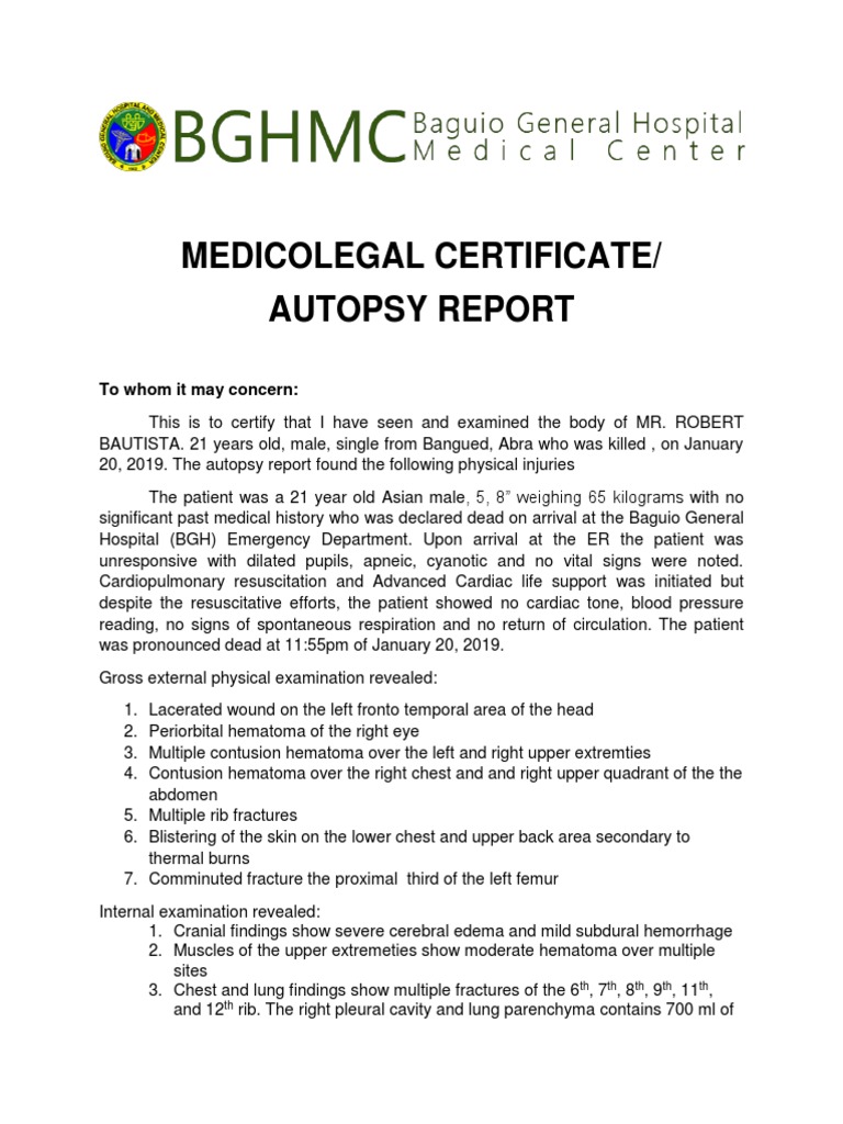 Medico-legal autopsy report | PDF | Bleeding | Autopsy