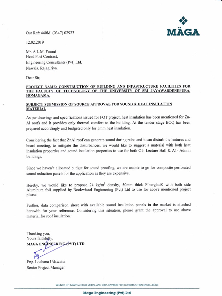 0347 Submission of Source Approval For Sound and Heat Insulation ...