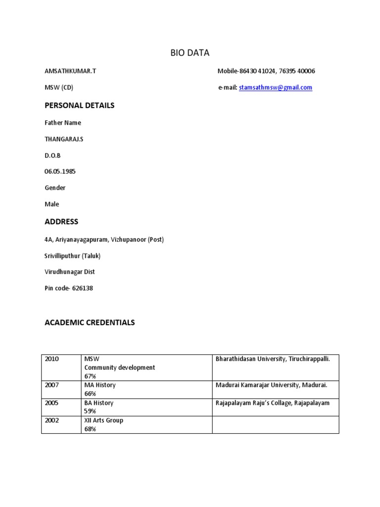 Personal Details: Bio Data | PDF