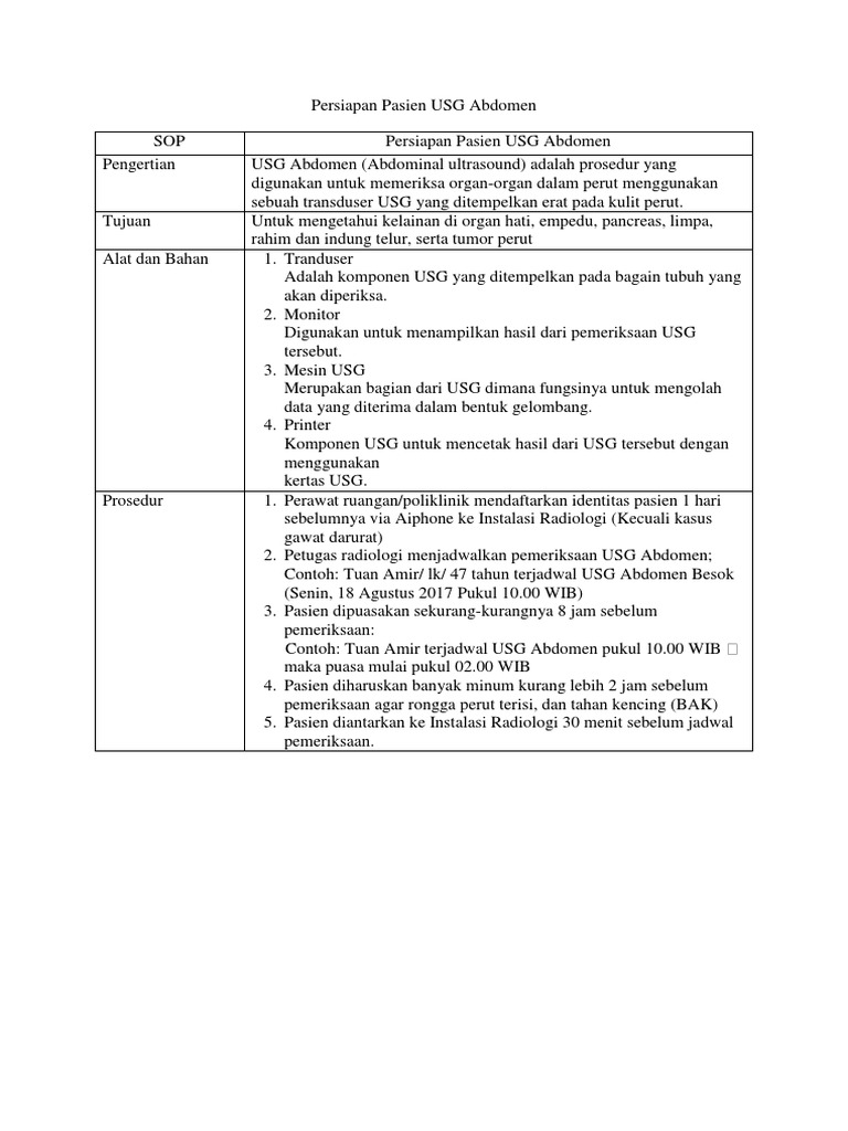 SOP Persiapan Pasien USG Abdomen | PDF
