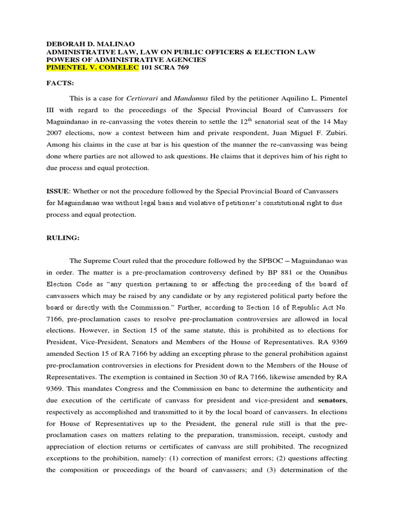 Pimentel v. Comelec | PDF | Due Process | Statutory Interpretation