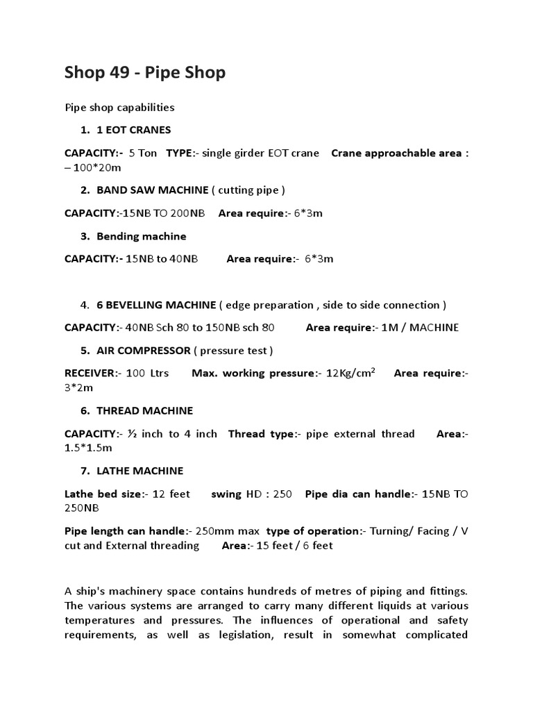 Shop 49 - Pipe Shop | PDF | Pipe (Fluid Conveyance) | Welding