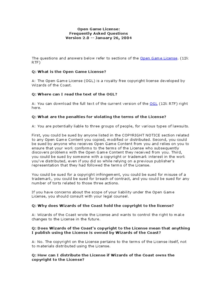 Open Game License | PDF | Copyright | License
