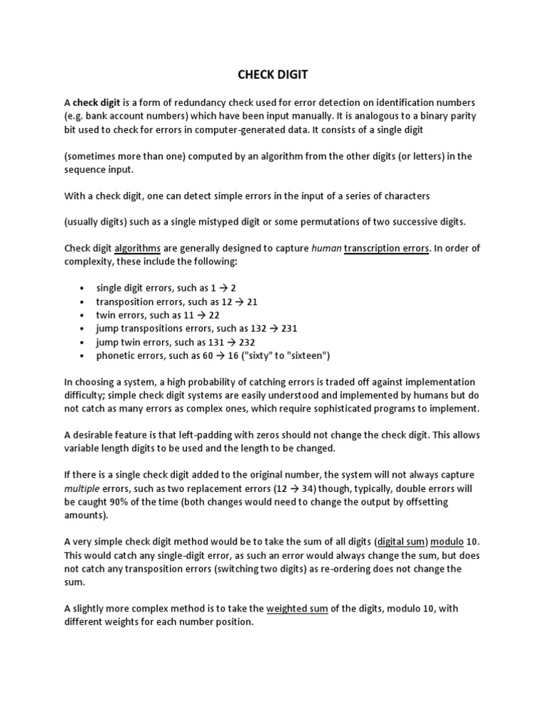 Check Digit: Multiple Errors, Such As Two Replacement Errors (12 34 ...