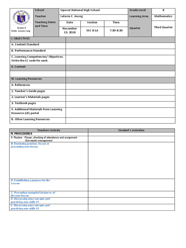 Detailed Lesson Plan Template | PDF
