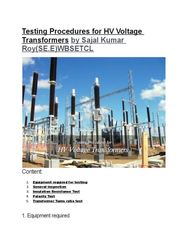 Testing Procedures For Hv Voltage Transformers Pdf Transformer