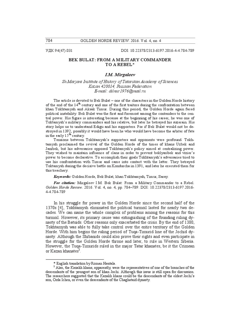 Bek Bulat From A Military Commander To A | PDF | Mongolian People ...