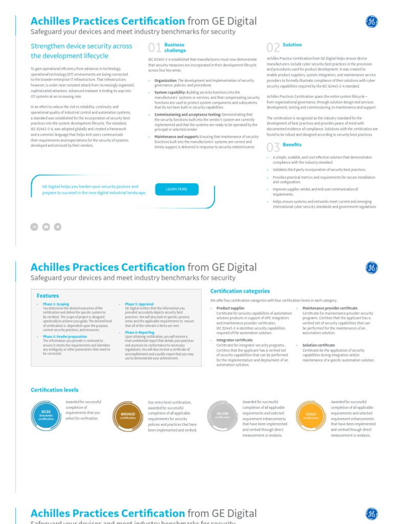 Achilles Practices Certification From Ge Digital Datasheet | PDF