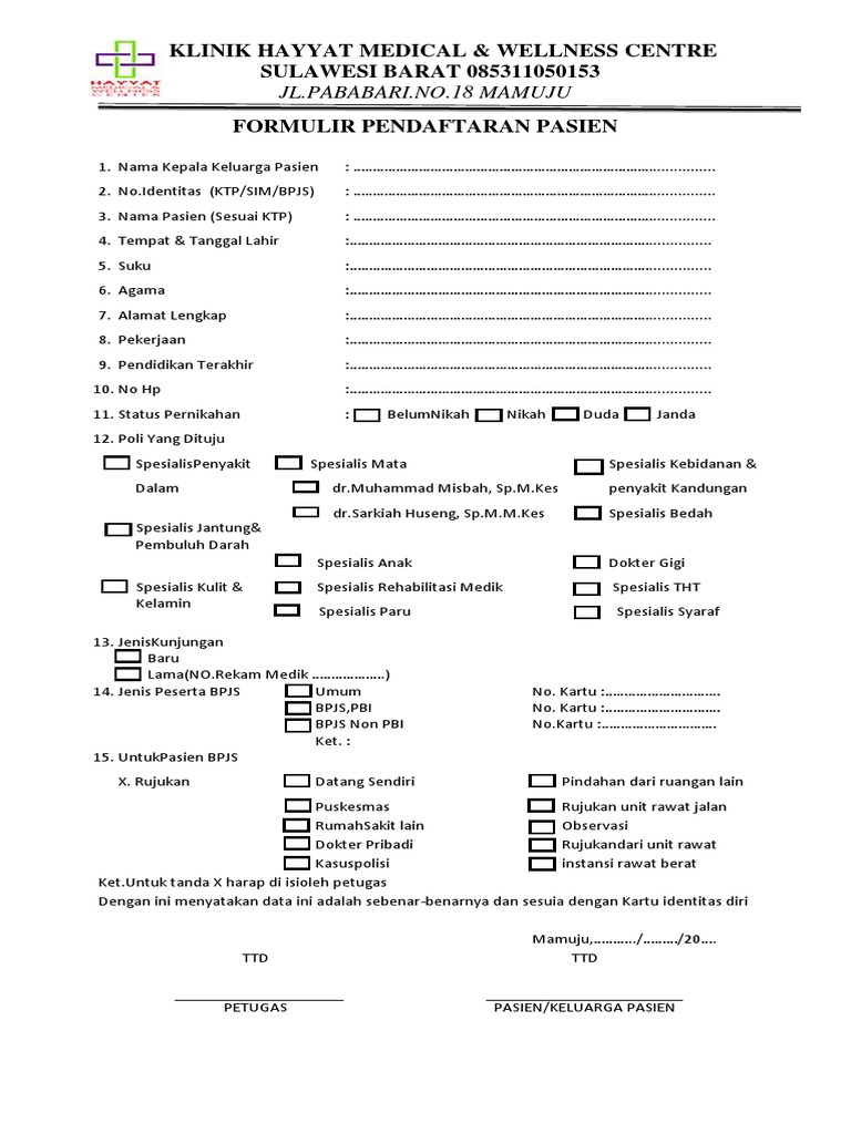 Formulir Pendaftaran Pasien | PDF