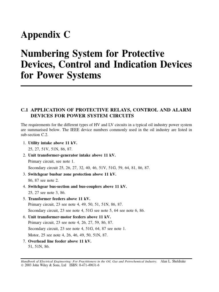 Numbering System For Protective Devices, Control and Indication Devices ...