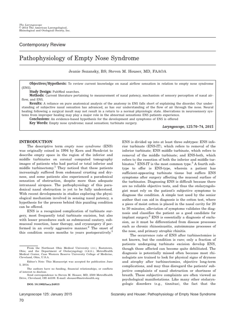 Pathophysiology of Empty Nose Syndrome: Contemporary Review | PDF ...