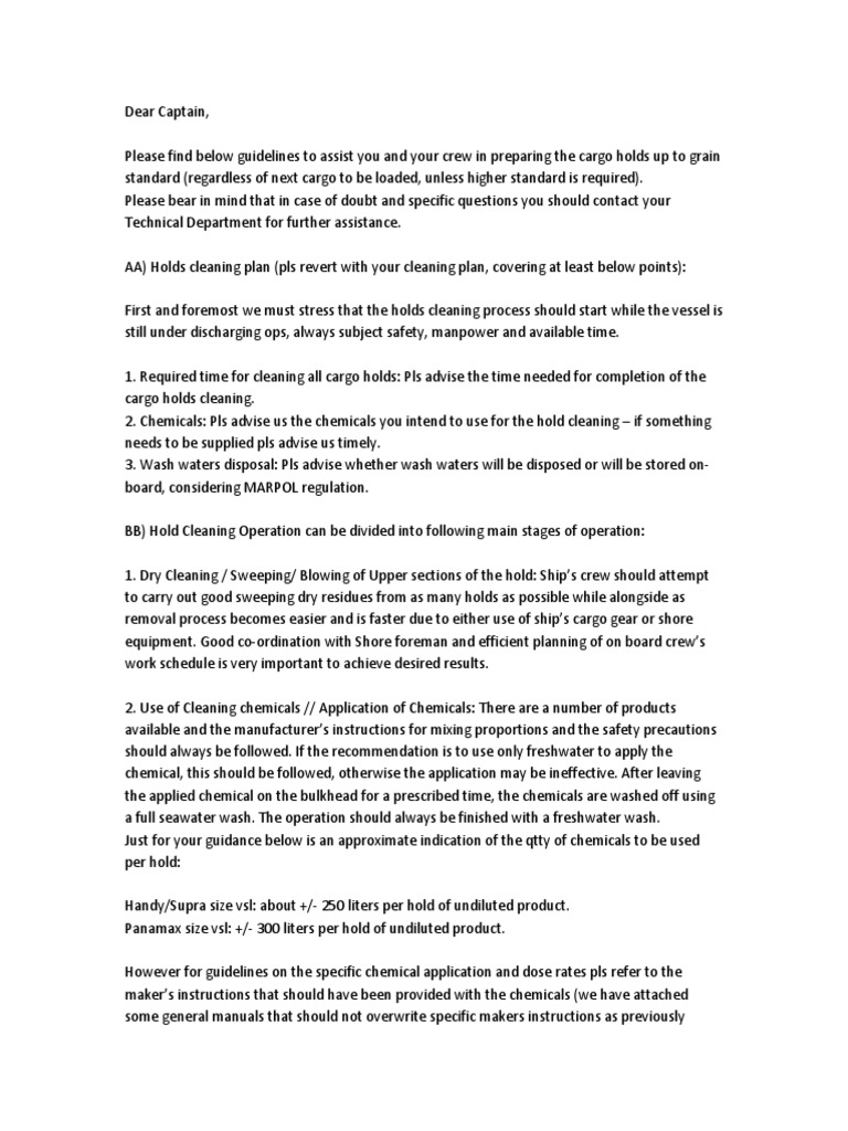 Guidelines for Preparing Cargo Holds to Grain Standard and Instructions ...
