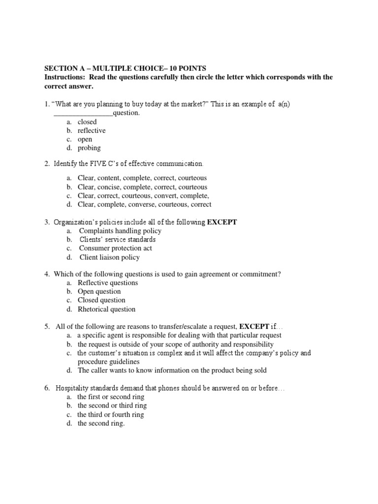 Section A - Multiple Choice - 10 Points Instructions: Read The ...