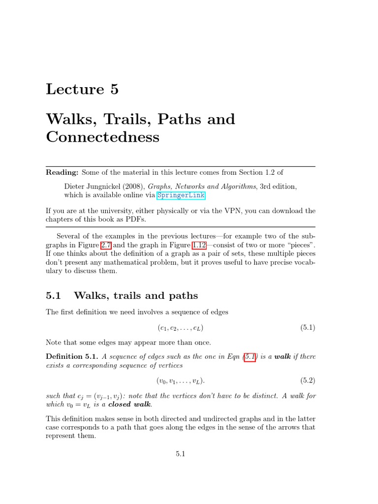 5.1 Walks, Trails and Paths | PDF | Vertex (Graph Theory) | Combinatorics