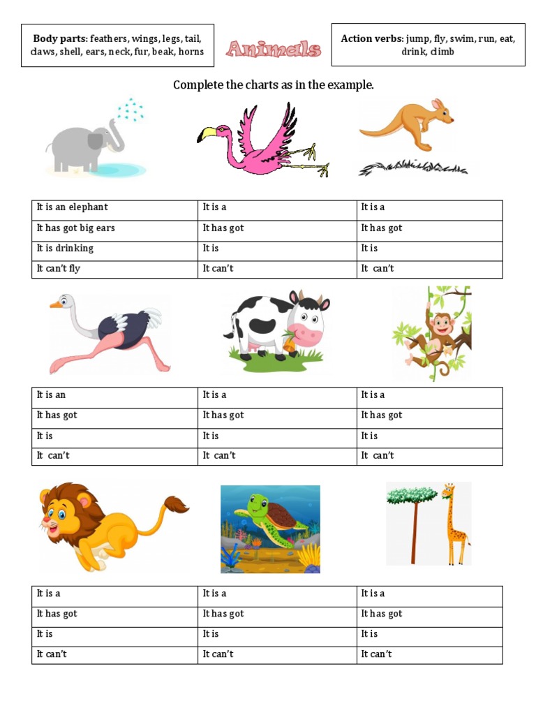 Animal-Body Parts Actions - Esl | PDF