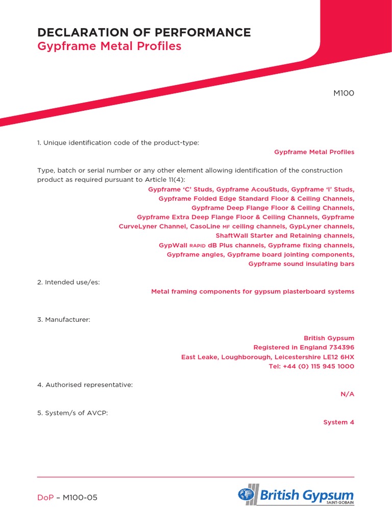 DoP M100 Gypframe Metal Profiles | PDF | Building Engineering | Business
