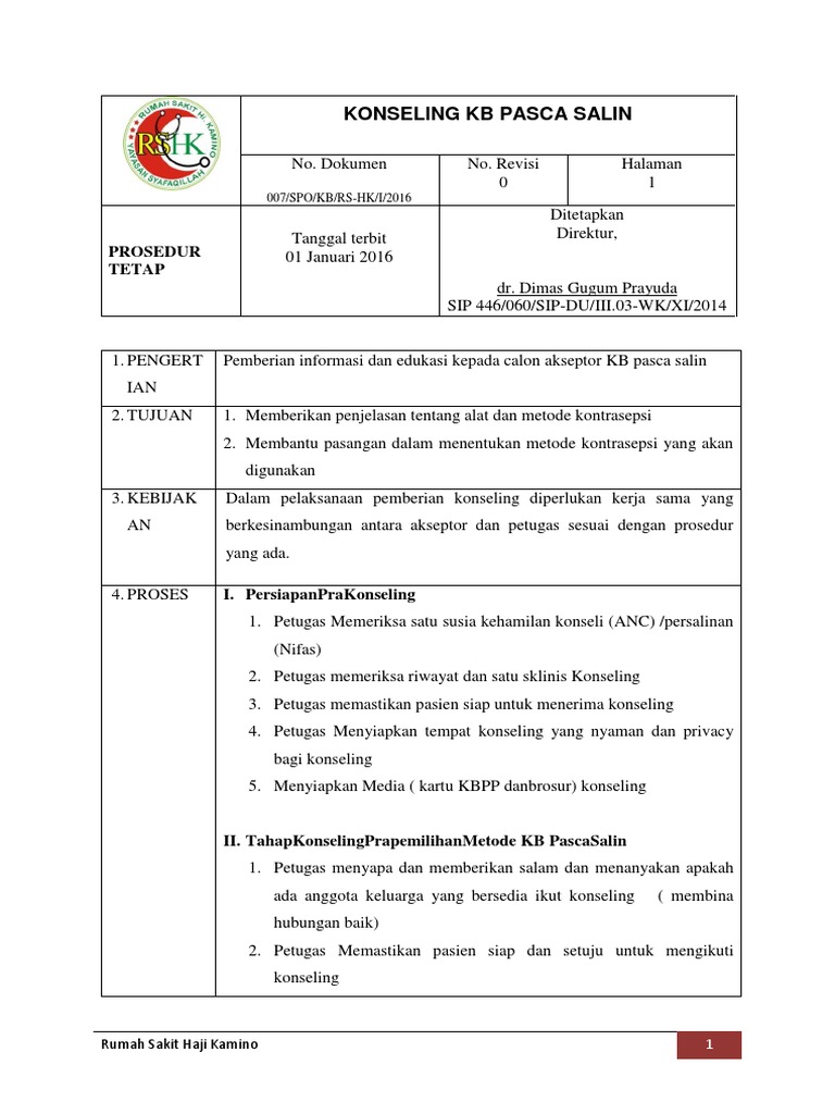 Sop KONSELING KB PASCA SALIN | PDF