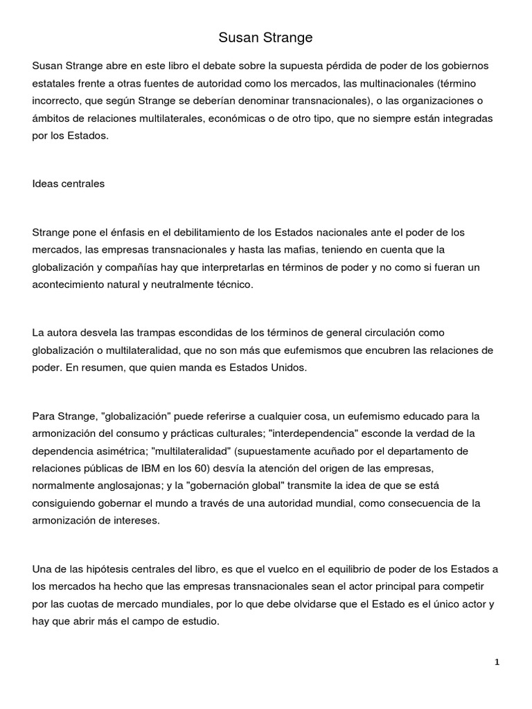 U7 - Susan Strange | PDF | Estado (política) | Unión Europea