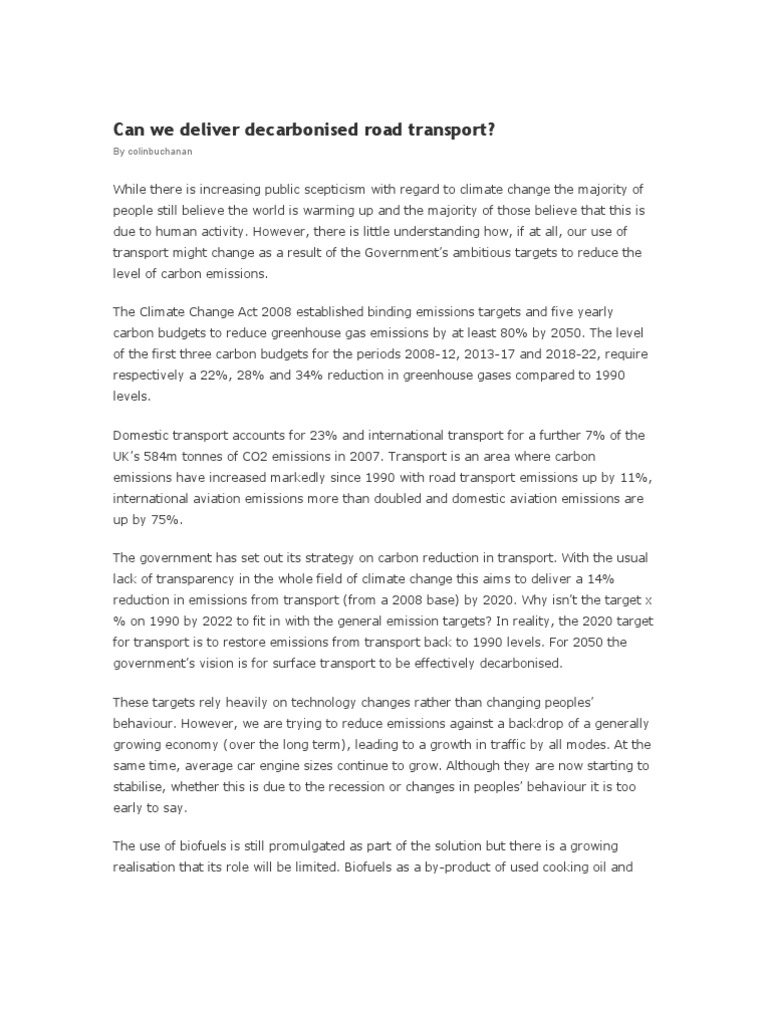 Decarbonising UK Road Transport Challenges | PDF | Greenhouse Gas ...