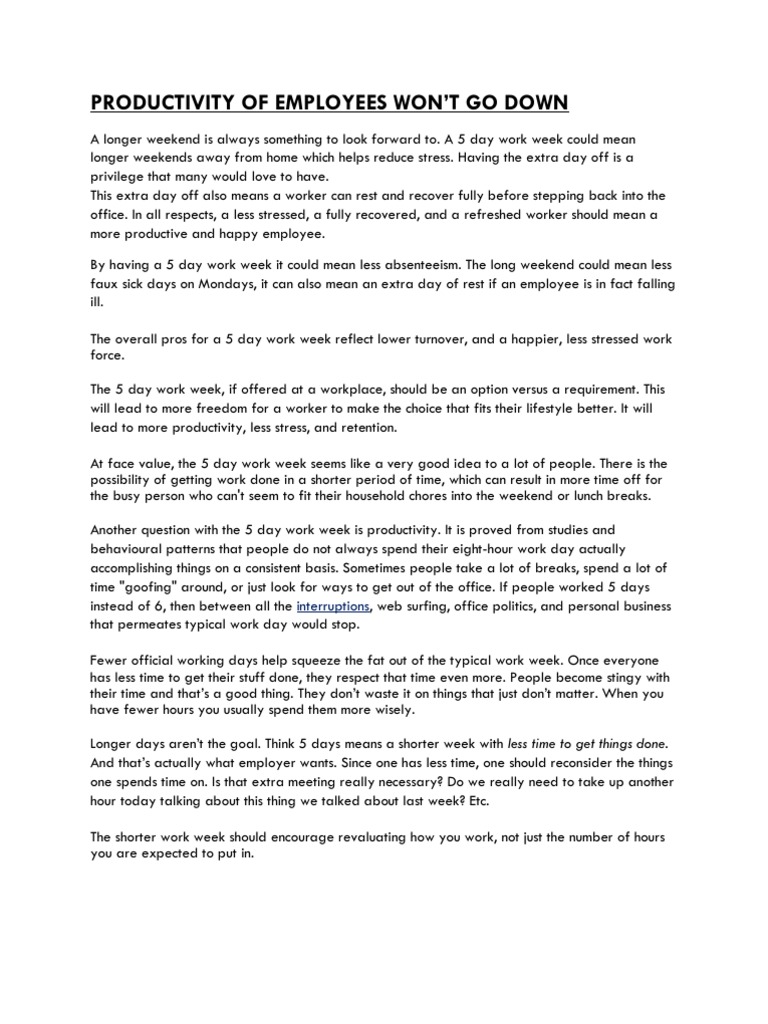 Pros of Working 5 Days in A Week | PDF | Workweek And Weekend | Employment