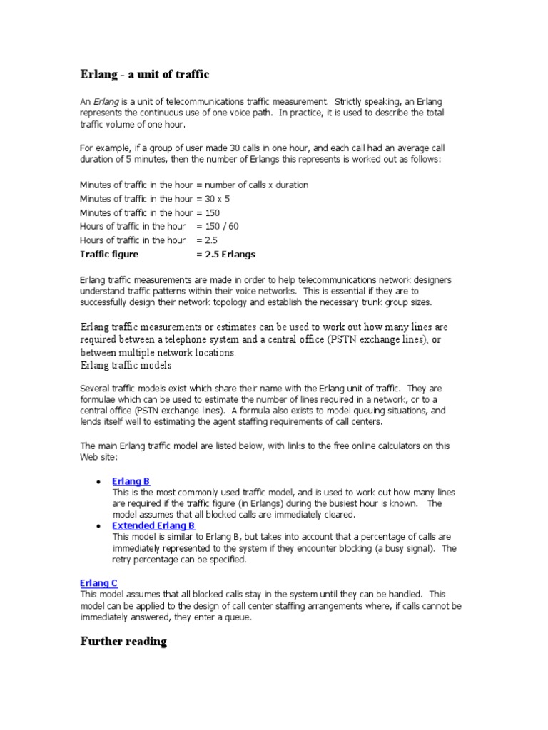 Erlang - A Unit of Traffic | PDF | Public Switched Telephone Network ...