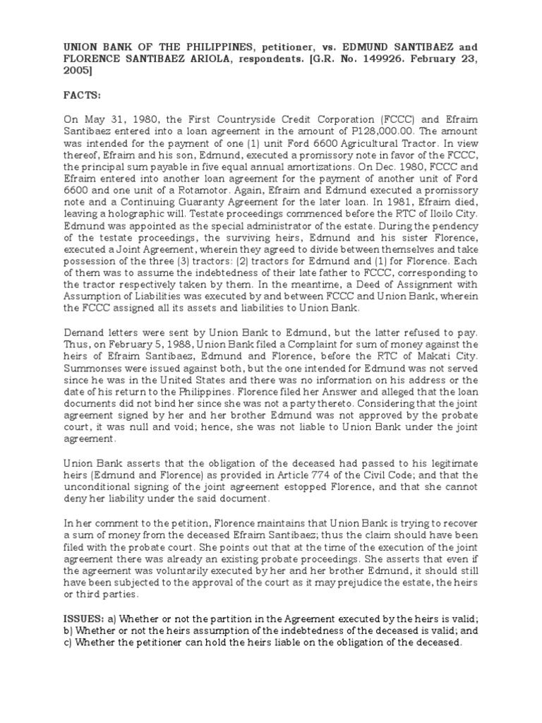 Union Bank vs. Santibaez Heirs Case Summary | PDF | Probate | Civil Law ...