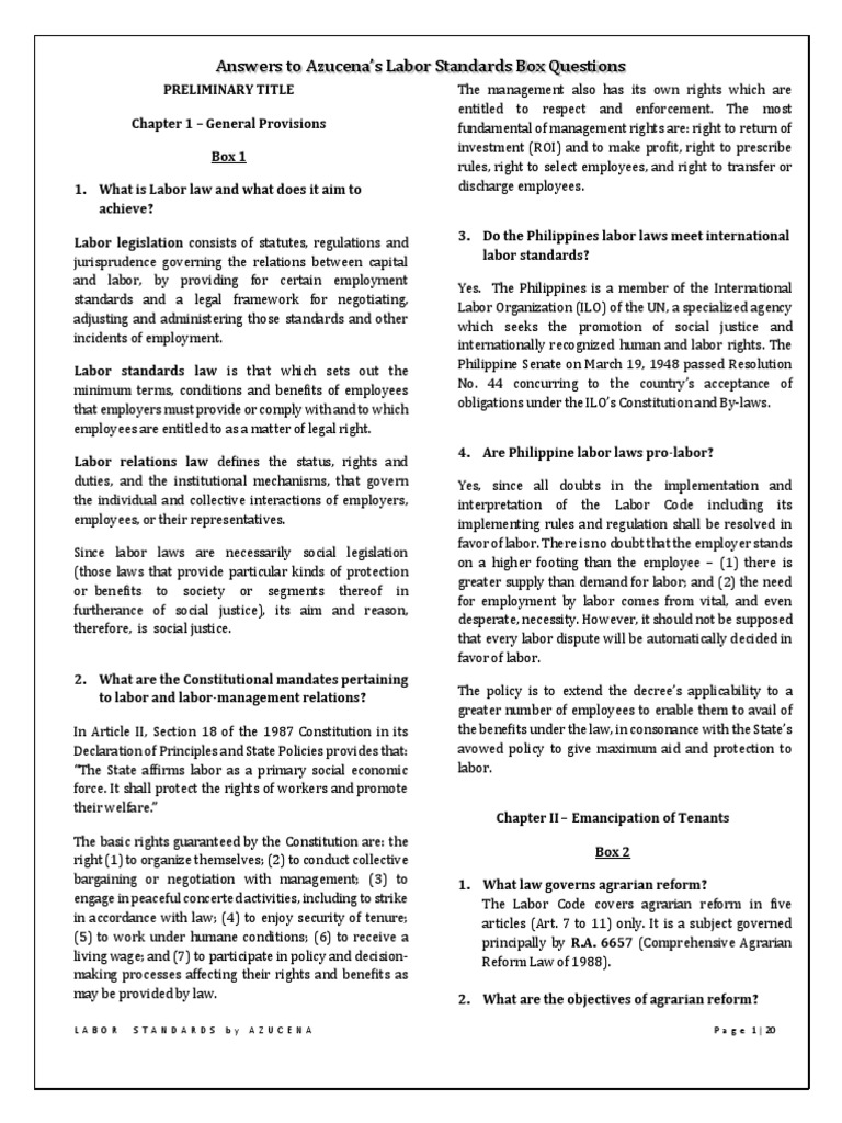 Azucena's Labor Standards Overview | PDF | Overtime | Employment