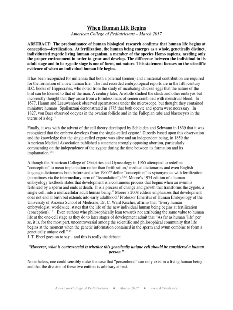 When Human Life Begins: Scientific Evidence | PDF | Fertilisation ...