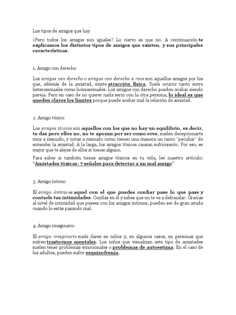 Los Tipos De Amigos Que Hay Pdf Sicología Ciencias Del Comportamiento