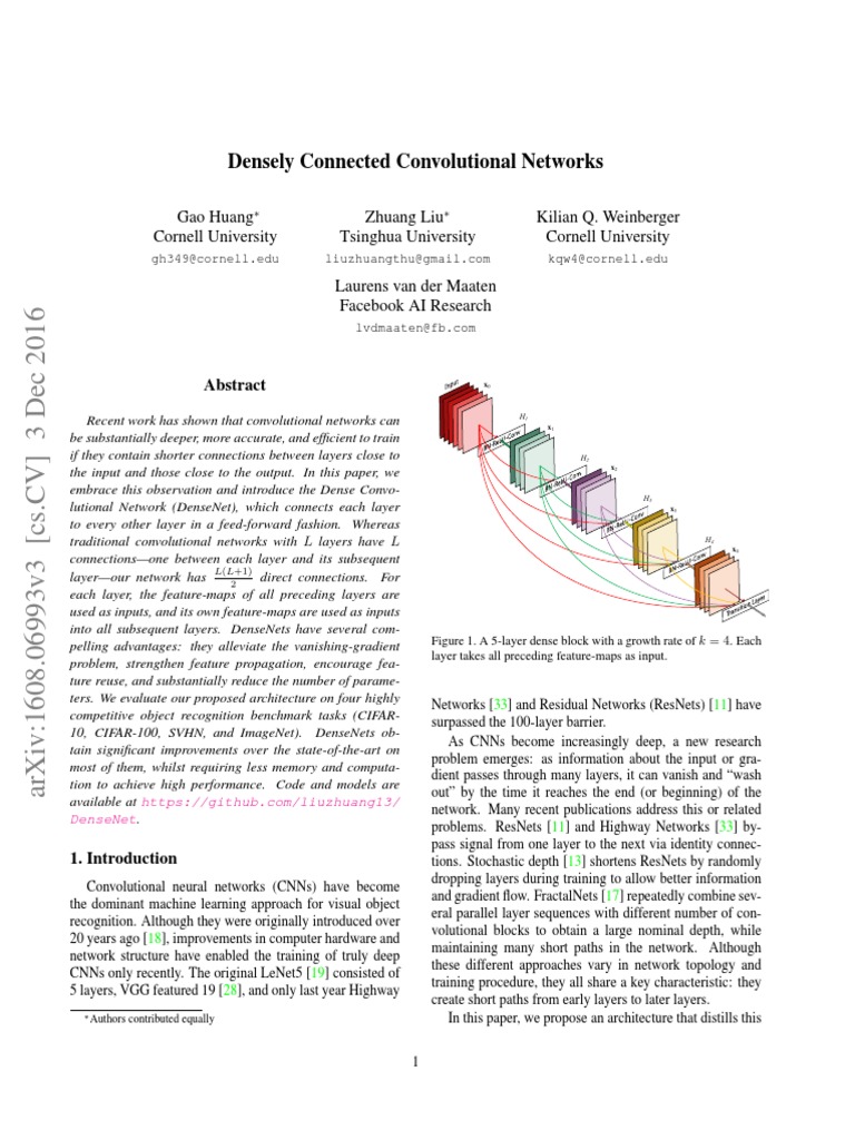 Densely Connected Convolutional Networks | PDF | Artificial Neural Network | Cybernetics