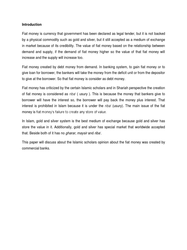 Introduction of Fiat Money | PDF