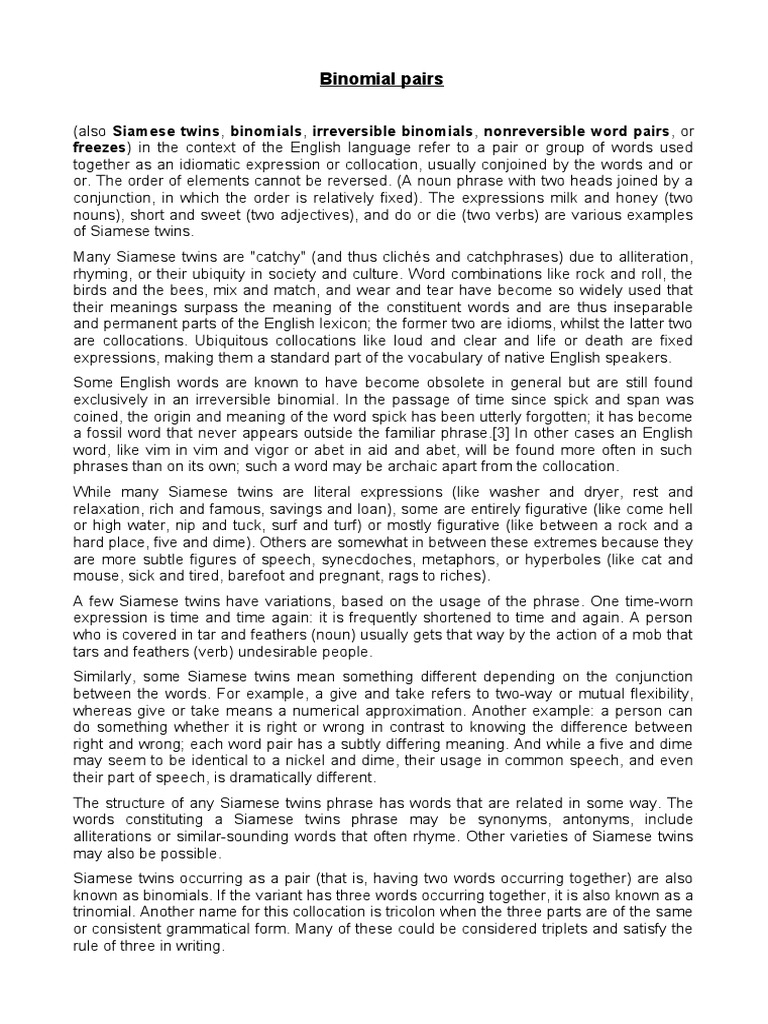Binomial Pairs | Linguistics