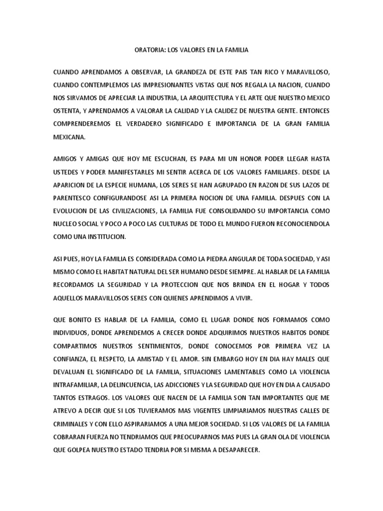 Los Valores en La Familia ( Oratoria) | Familia