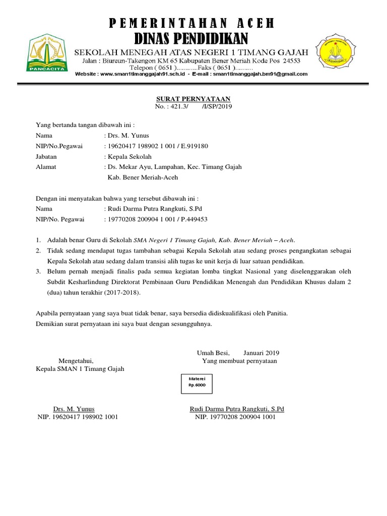 Surat Pernyataan Guru SMA | PDF