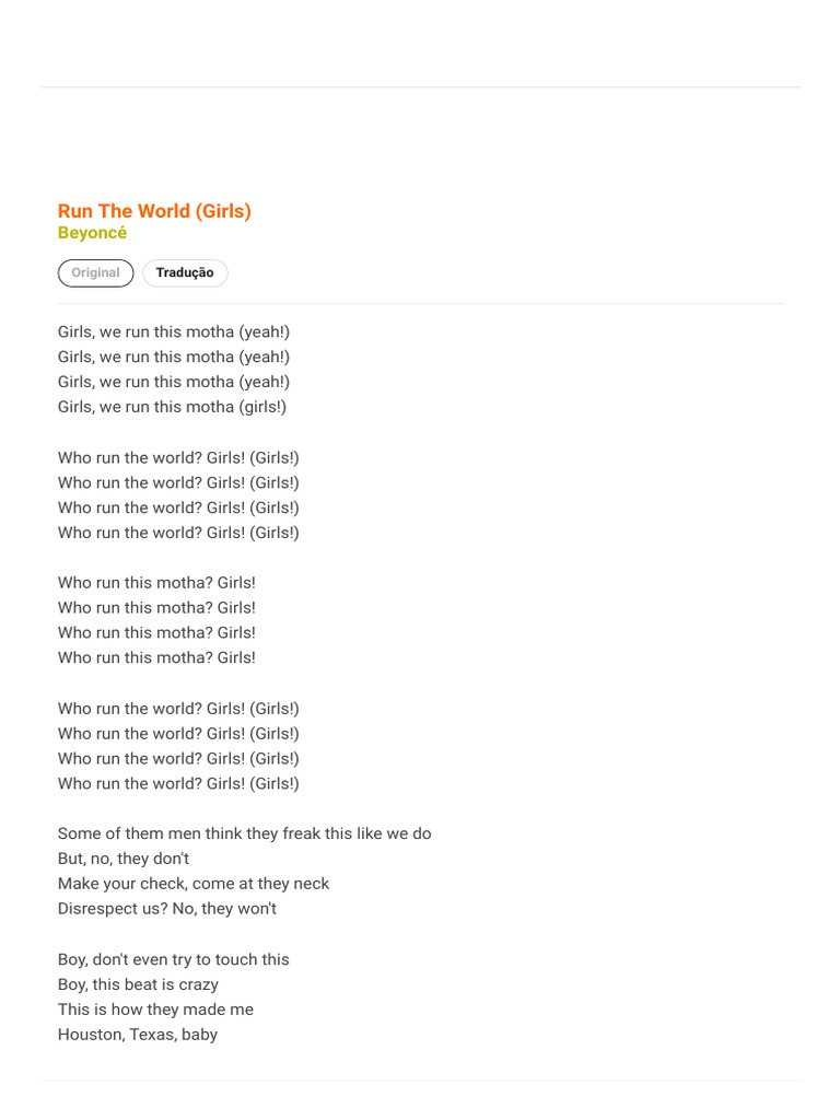 Run The World (Girls) - Beyoncé | PDF | Song Recordings Produced | Beyoncé