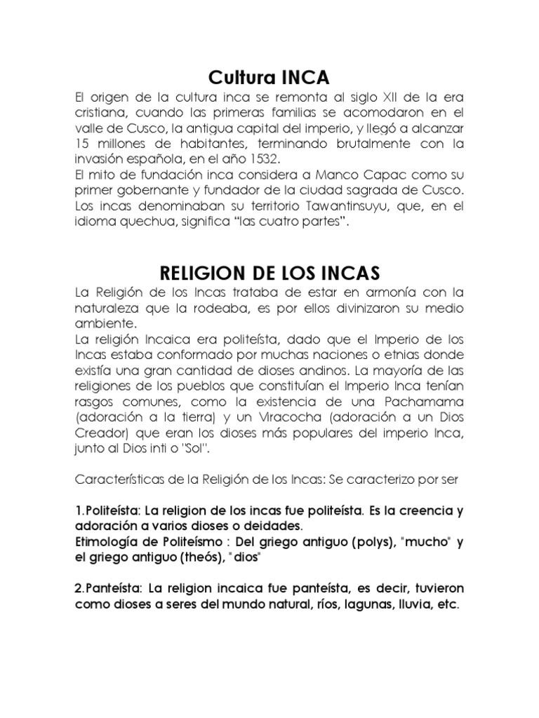 Cultura INCA | PDF | Imperio Inca | Mitología