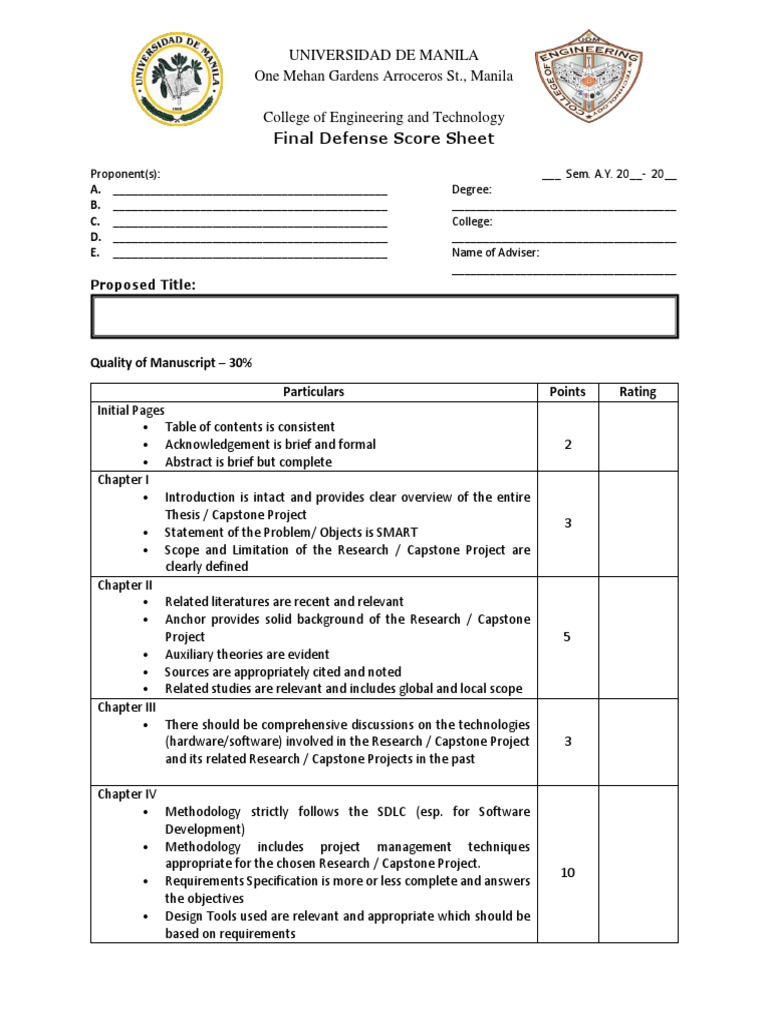 UDM Final Defense Score Sheet | PDF | Communication | Learning