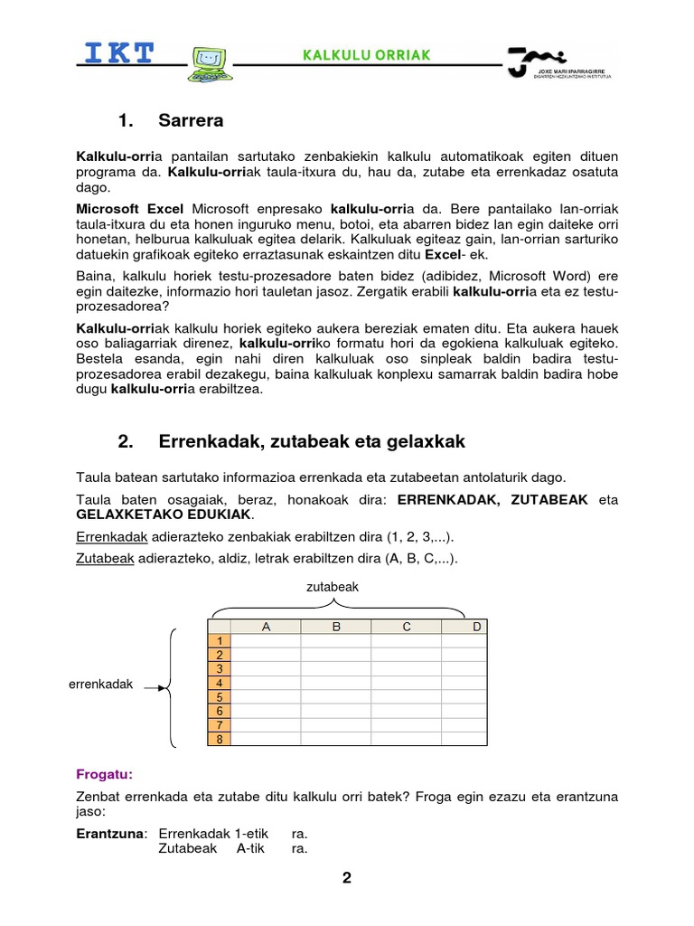 Apunteak Kalkulu Orriak - Irakasleen Formakuntza | PDF