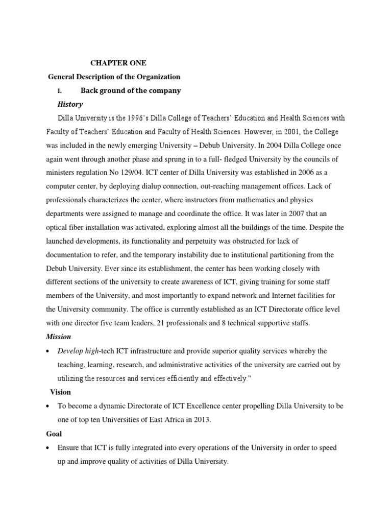 Chapter One General Description of The Organization Back Ground of The Company | PDF | Central ...