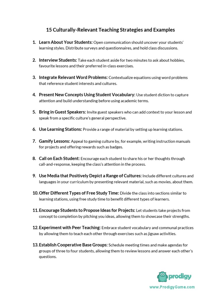 Culturally Responsive Teaching Strategies and Examples PDF | PDF