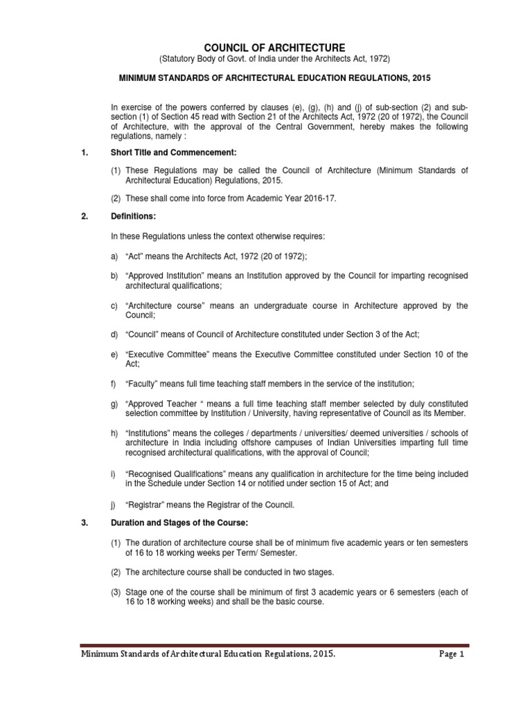 COA Minimum Standards Regulations 2015 Submitted To MHRD For Approval ...