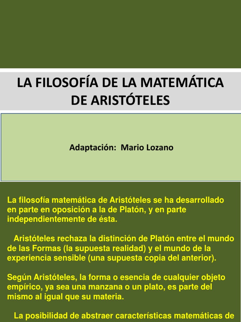 La filosofía de las matemáticas de Aristóteles.pptx | Aristóteles | Proposición