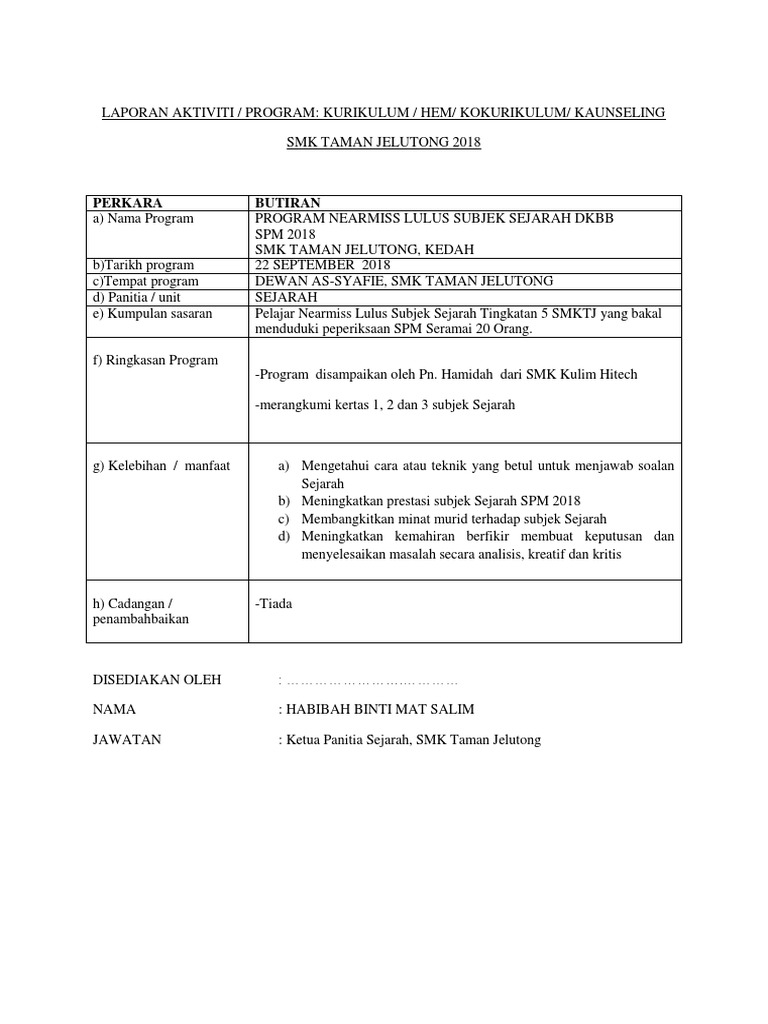 Laporan Aktiviti Program Nearmiss | PDF