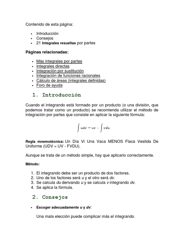 Integración por partes: 21 ejemplos resueltos | PDF | Integral ...
