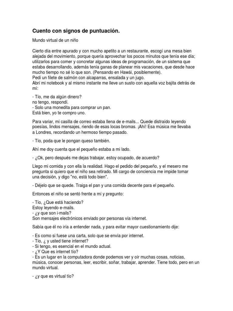 Cuento Con Signos De Puntuación Pdf Coma Gramática